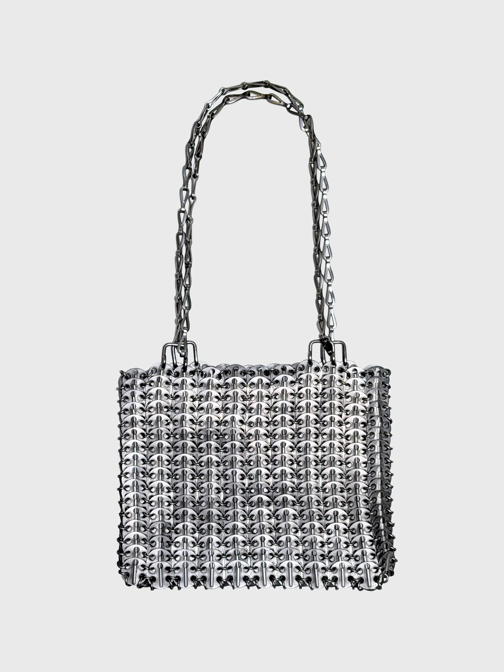 PACO RABANNE Vintage Silver 1969 Bag Evening Purse Metal Discs & Chain ...